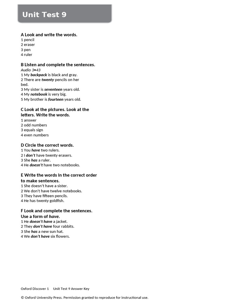 OD1_Test for Unit 9_key | PDF