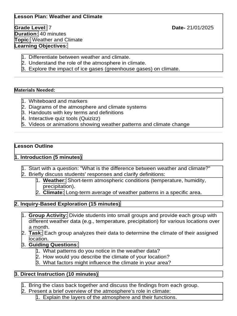 Lesson Plan LS-2 21 Jan | PDF | Climate | Atmosphere Of Earth