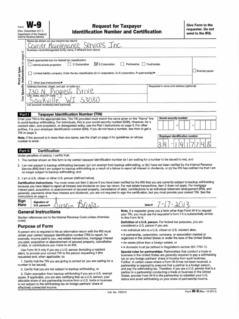 Charter Request W9 | PDF | Internal Revenue Service | Partnership