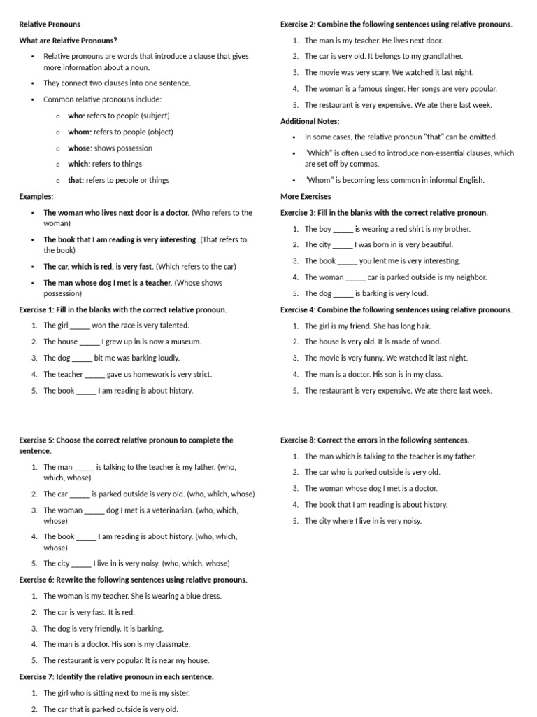 Worksheet Relative Pronouns Handout | PDF | Pronoun | Languages