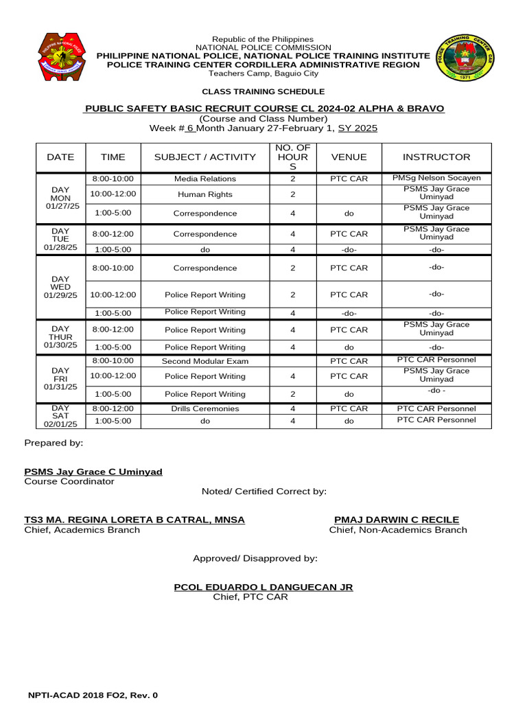 Training Schedule (PSBRC 2024-02) Week 6 | PDF