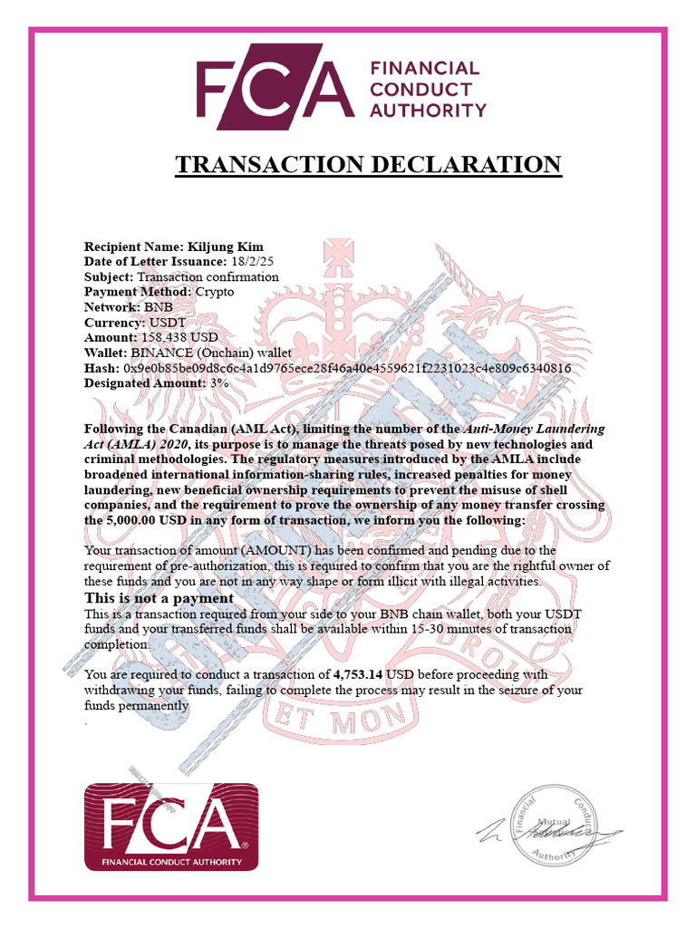 FCA - Declaration Kim Kiljung | PDF