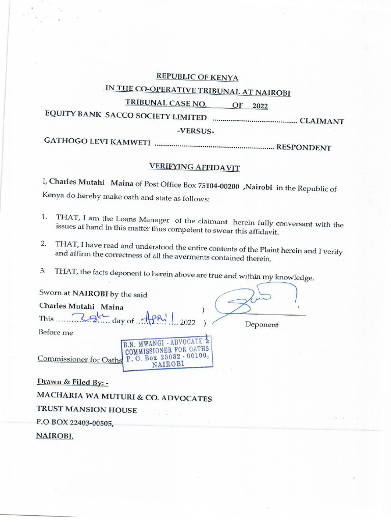 Verifying Affidavit Gathogo Levi Kamweti | PDF