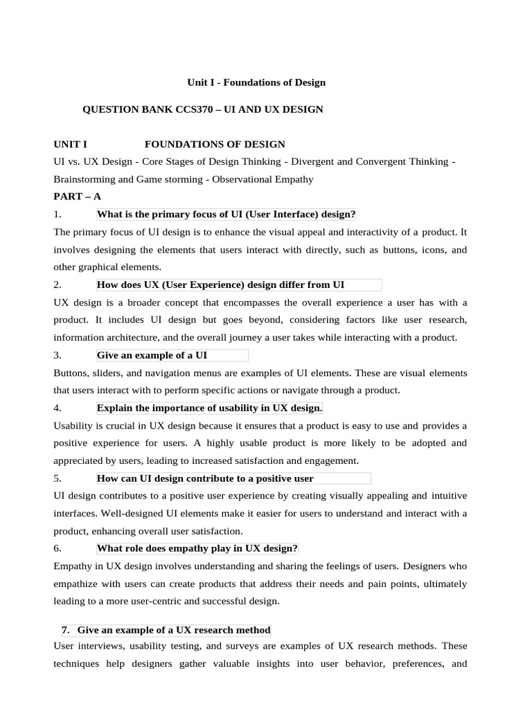 V_CSE_CCS370_UI&UX_QB_UNIT1-5 | PDF | Graphical User Interfaces | Design Thinking