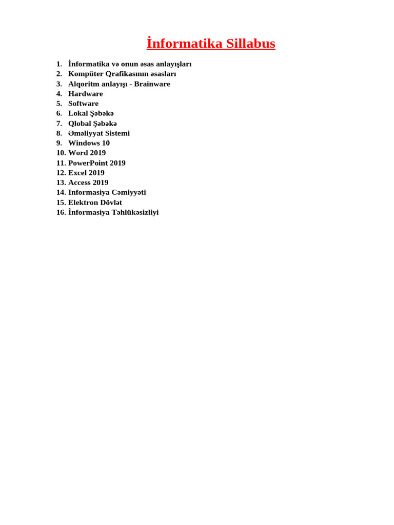 İnformatika Sillabus | PDF