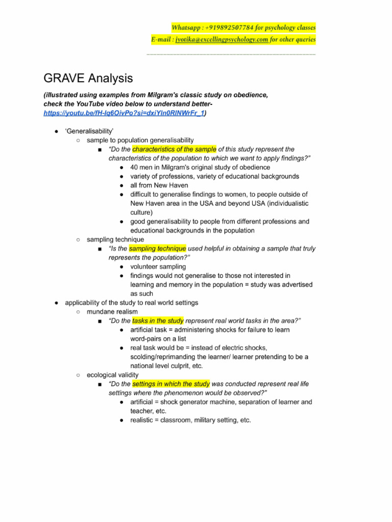 Using The GRAVE Analysis To Evaluate Psychological Research Studies A ...