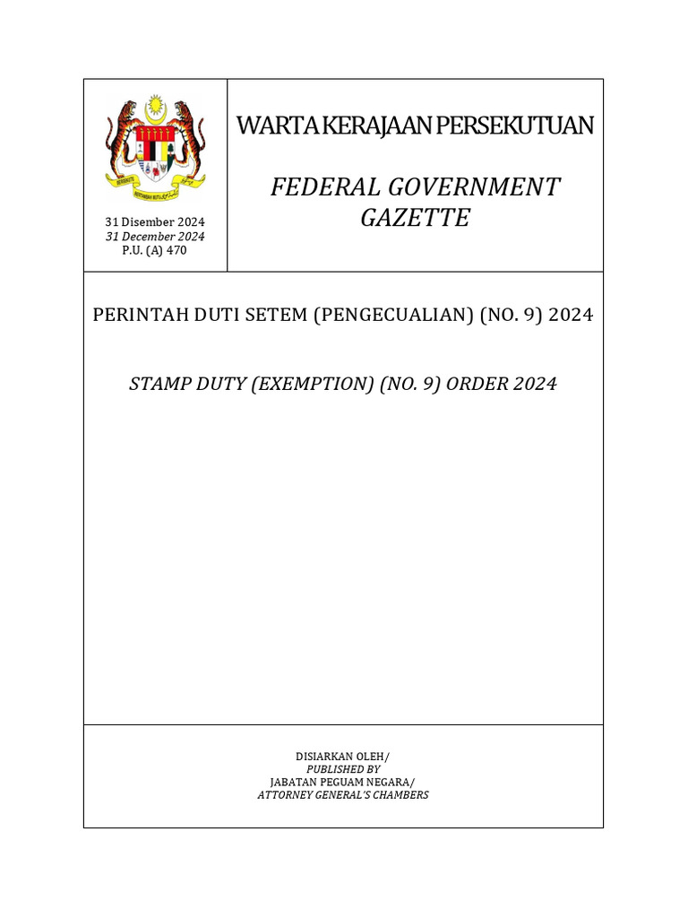 Pu A 470 2024 Perintah Duti Setem Pengecualian No9 2024 Pengecualian ...