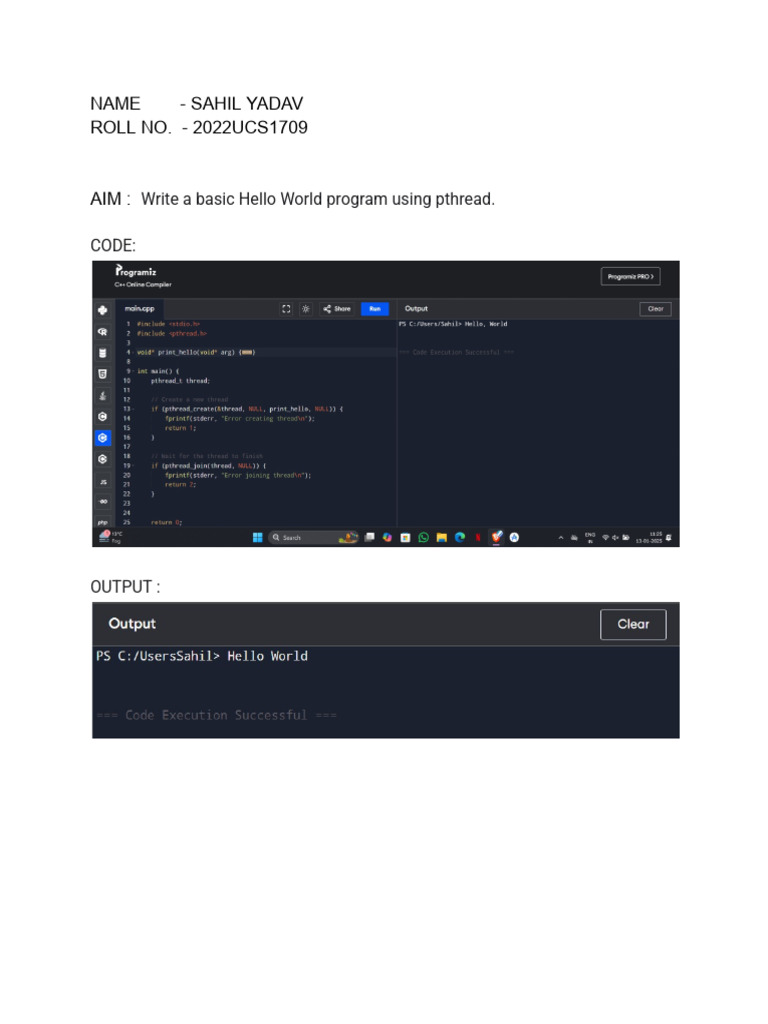 2022ucs1709 Hpc-Lab Exp1 | PDF