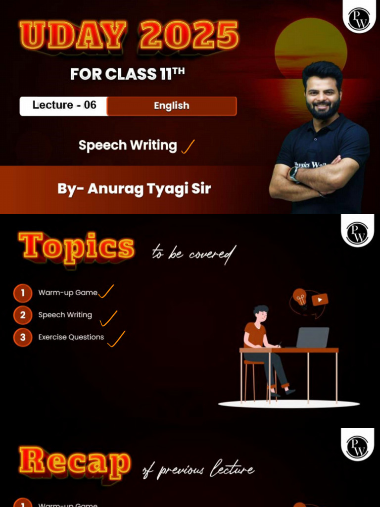 Writing Skills 06 - Speech Writing - Class Notes - Uday 2025 | PDF