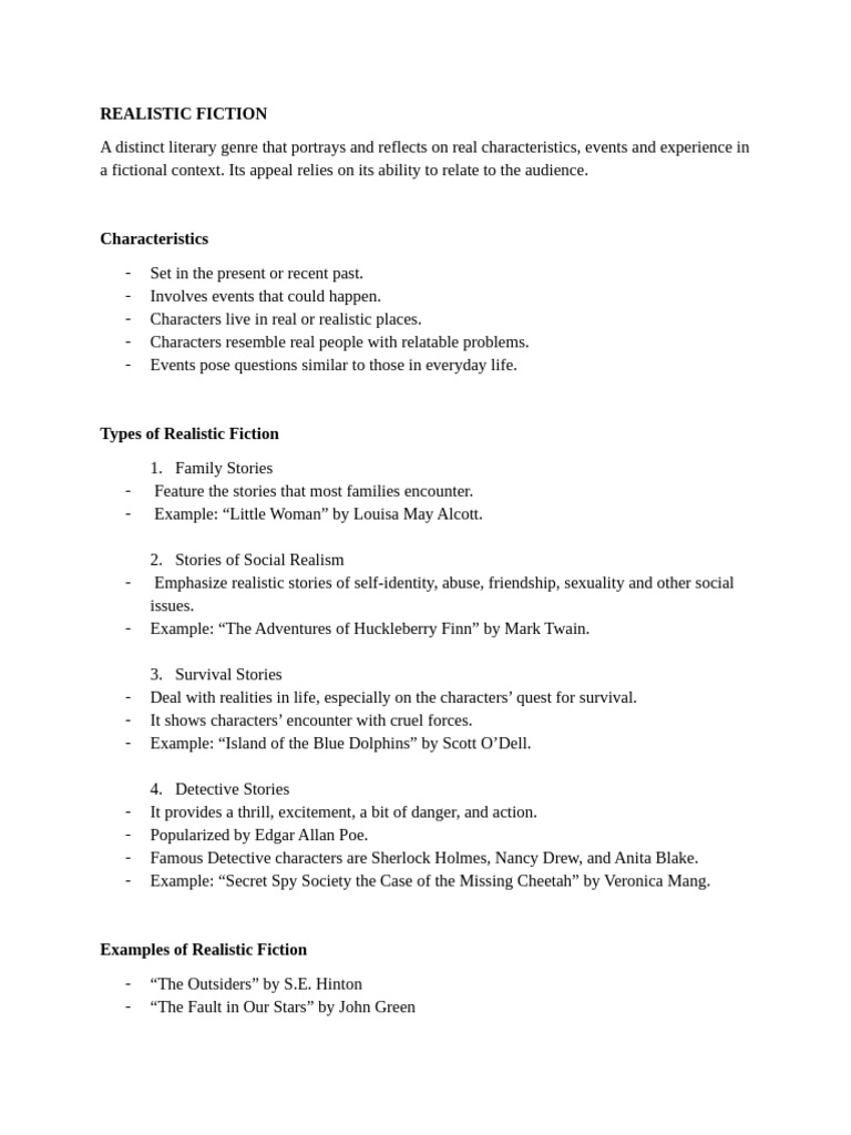 Realistic Fiction: A Reader's Guide | PDF