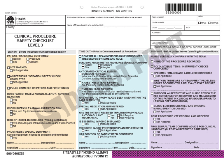 Clinical Procedure Safety Checklist | PDF | Anesthesia | Diseases And ...