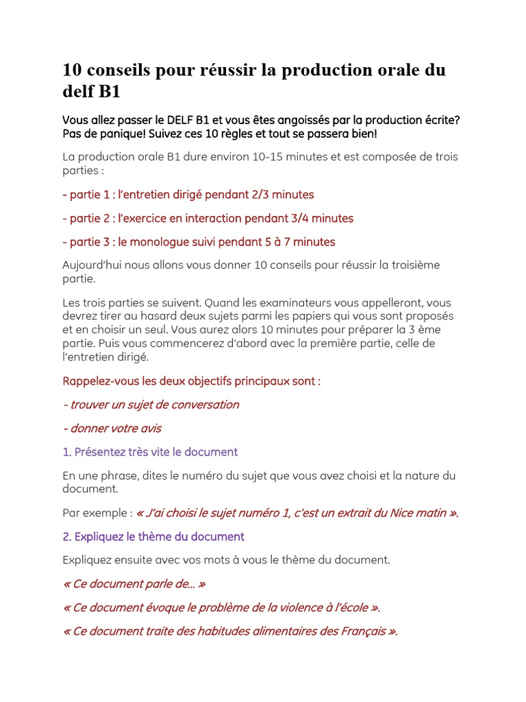 10 conseils pour le DELF B1 oral | PDF