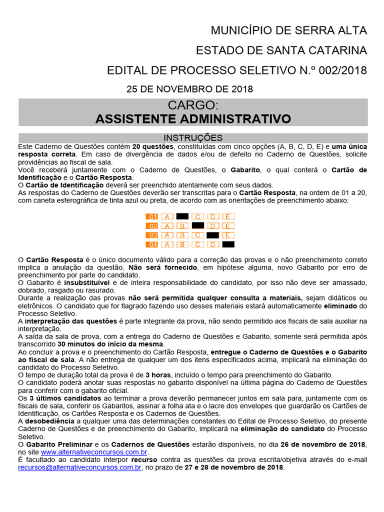 Caderno de Questoes Assistente Administrativo | PDF | Brasil