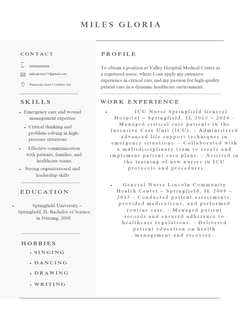 Critical Care Nurse Resume Summary | PDF