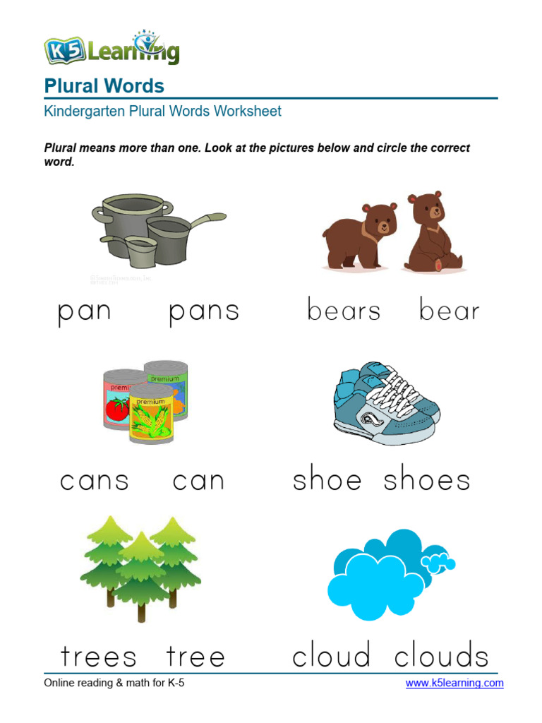 Kindergarten Circle Words Plural Words 4 | PDF