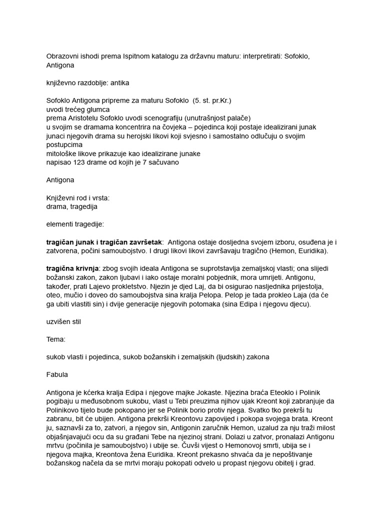 Antigona bilješke -osnovno | PDF