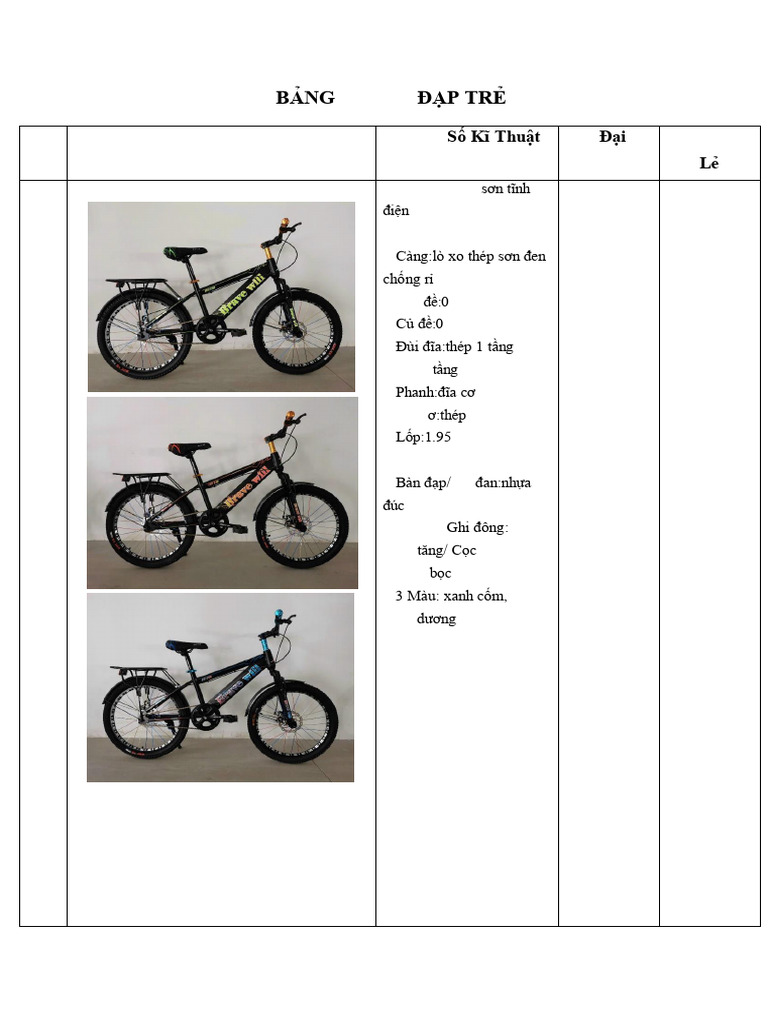 Bảng Giá Xe Đạp Trẻ Em Borgki Và Jsx | PDF