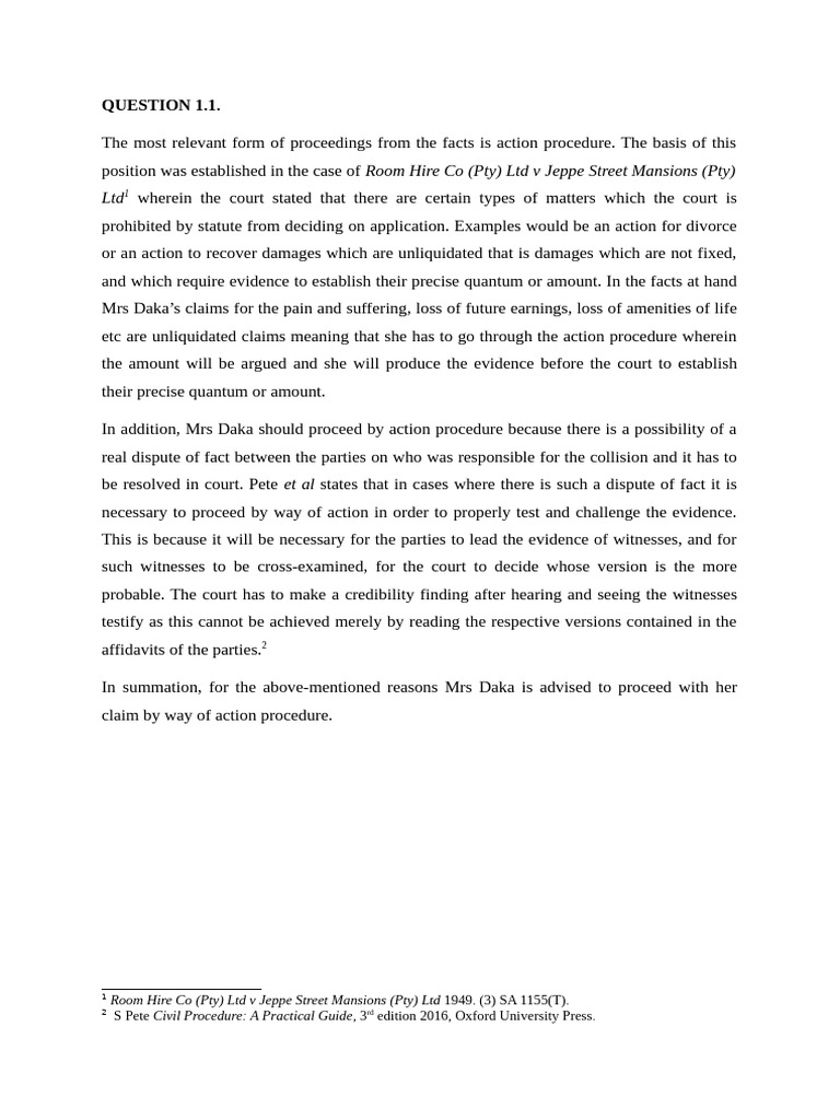 Civil Procedure Assignment Answers | PDF | Lawsuit | Judiciaries