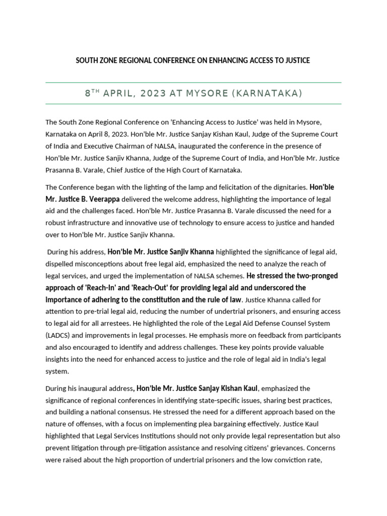 South Zone Regional Conference On Enhancing Access To Justice | PDF | Legal Aid | Mediation