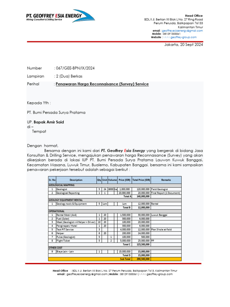 Quotation of PT. GEOFFREY ESIA ENERGY_signed | PDF