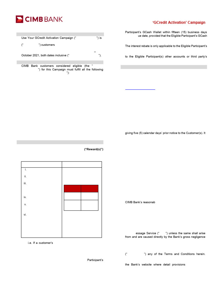 GCredit by CIMB Bank Interest Rebate Promo (revised) | PDF | Credit ...