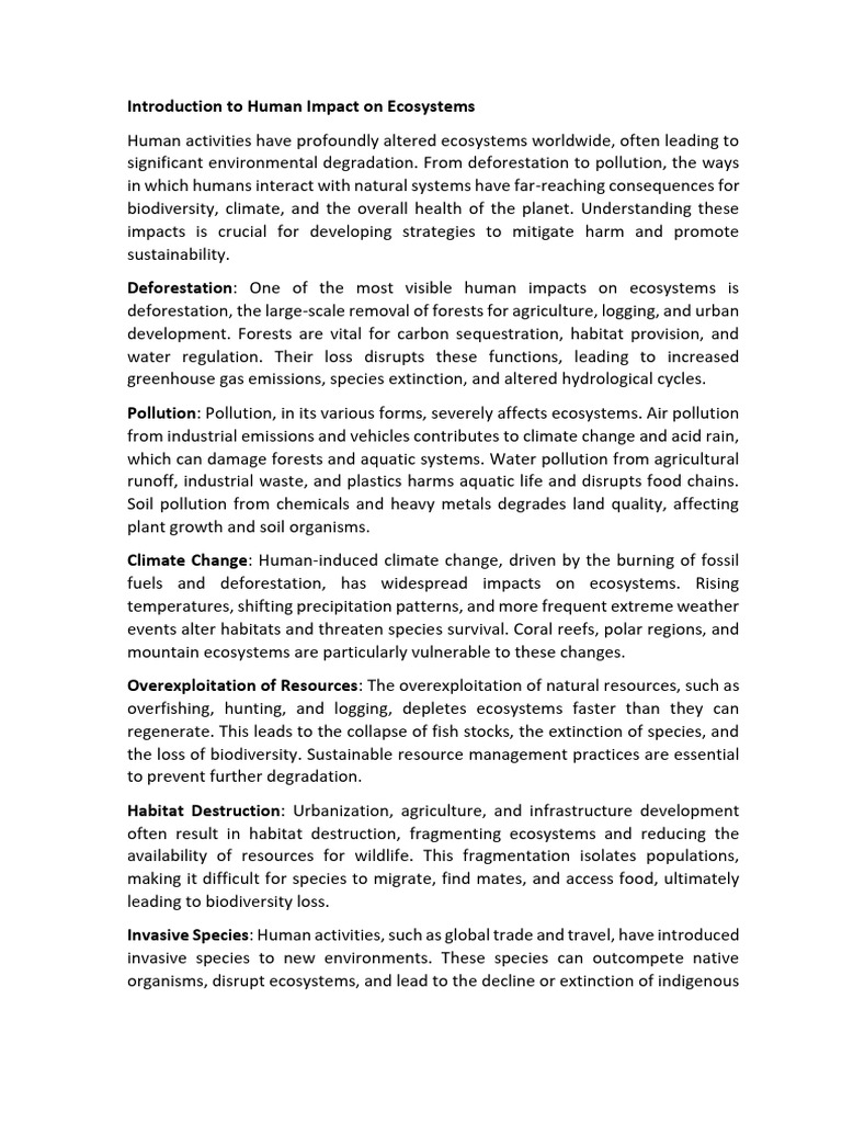 Human Impact on Ecosystems Explained | PDF | Environmental Degradation ...