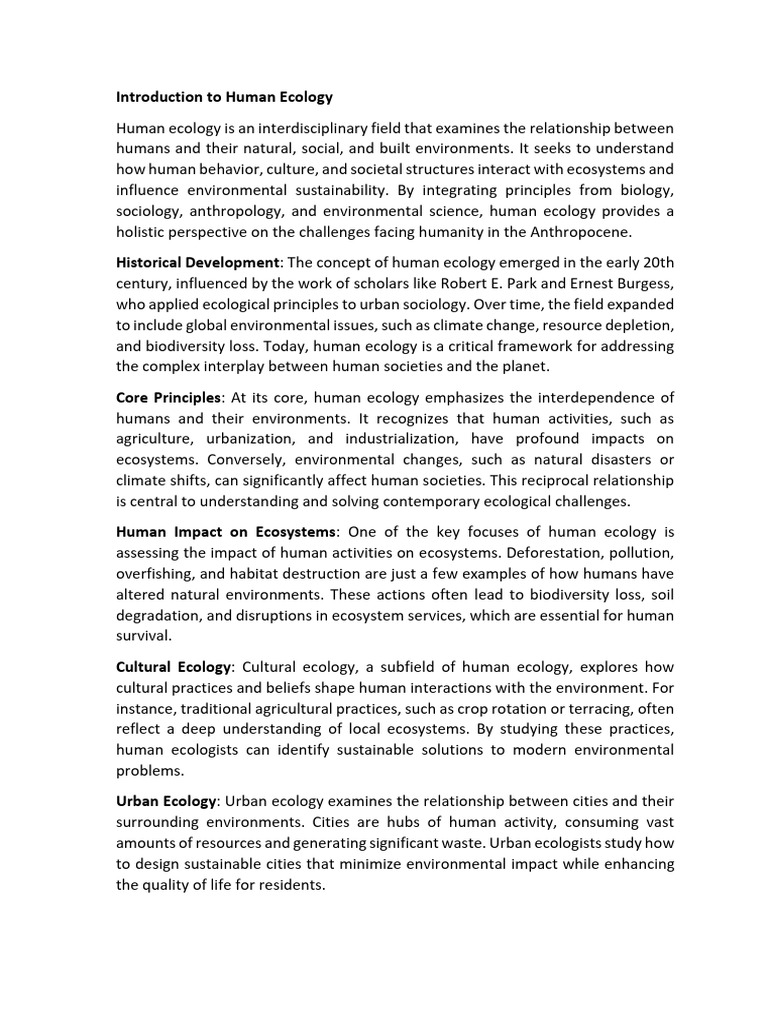Introduction to Human Ecology Concepts | PDF | Sustainability | Ecology