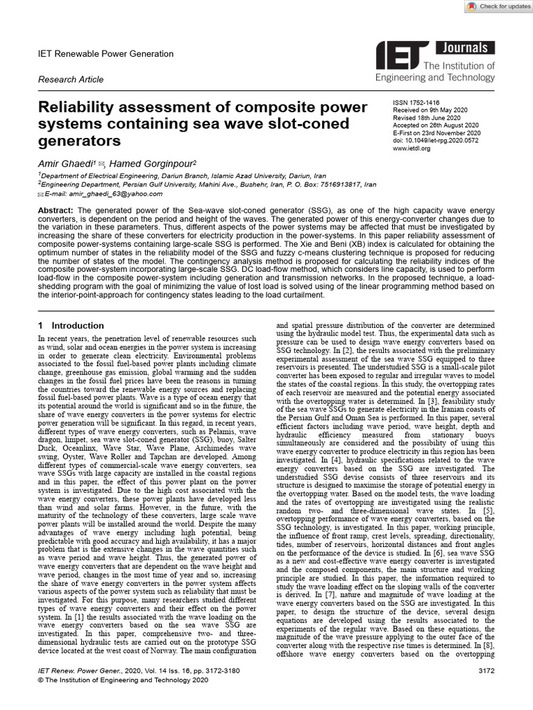 IET Renewable Power Gen - 2020 - Ghaedi - Reliability Assessment of Composite Power Systems ...