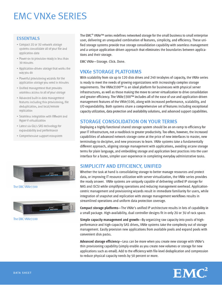 Unified-storage-VNXe-datasheet | PDF | Computer Data Storage | Backup