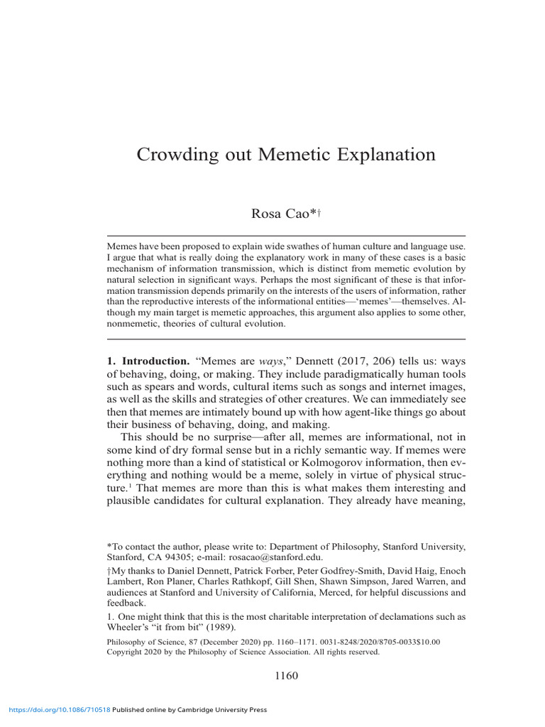 Crowding Out Memetic Explanation | PDF | Meme | Information