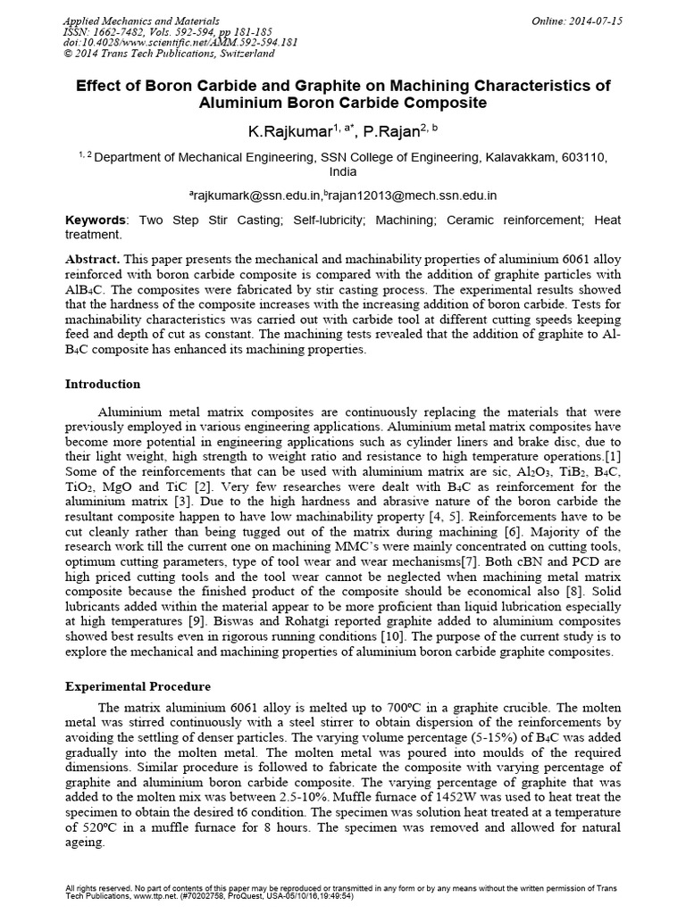 Effect of Boron Carbide and Graphite On Machining Characteristics of ...