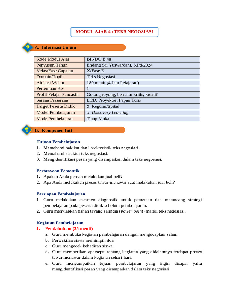 Atp Dan Modul Ajar Bab 4 Bahasa Indonesia SMK Kelas X | PDF