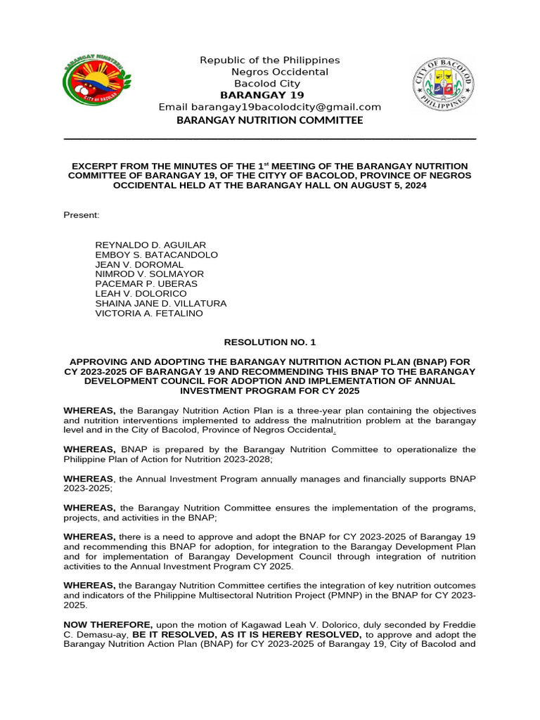 Barangay 19 Nutrition Plan Approved | PDF | Nutrition | Diet & Nutrition