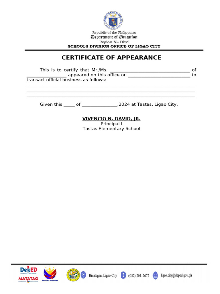 Certificate of Appearance Template | PDF
