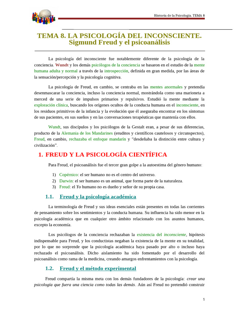 TEMA 8.la Psicologia Del Inconsciente | PDF | Mente inconsciente | Psicoanálisis