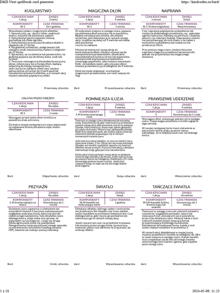 D&D Next Spellbook Card Generator | PDF