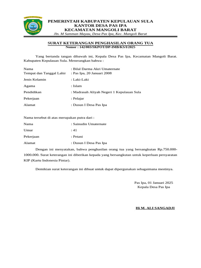 keterangan penghasilan ayah | PDF
