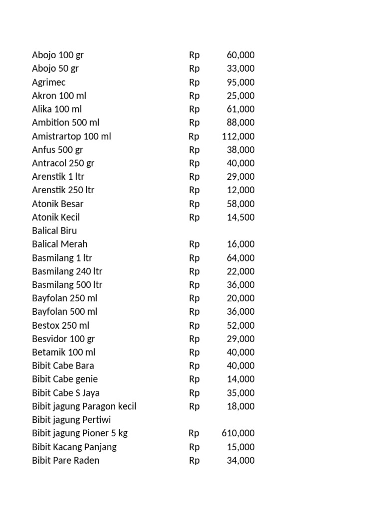 Daftar Harga | PDF