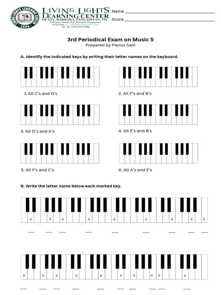 Music 5 Keyboard Key Identification Exam | PDF