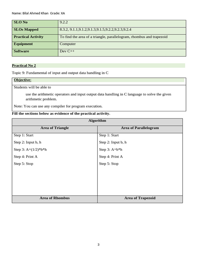 prac 2 | PDF | Area | Computer Science