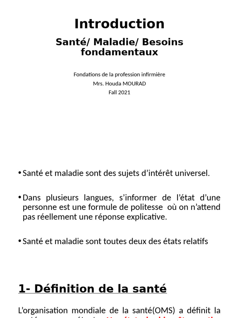 Santé, Maladie et Besoins Fondamentaux | PDF