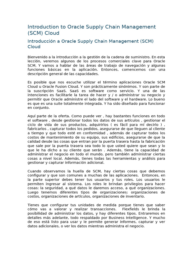 Introducción a Oracle SCM Cloud | PDF | Gestión de la cadena de ...