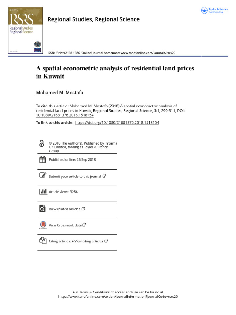 A Spatial Econometric Analysis of Residential Land Prices in Kuwait | PDF | Regression Analysis ...