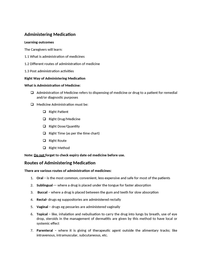 Medication Administration Techniques | PDF | Health Sciences | Health Care