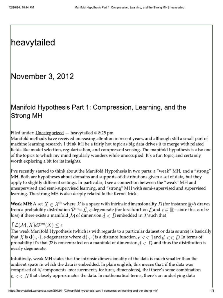 Manifold Hypothesis Part 1 Compression, Learning, and the Strong MH | PDF