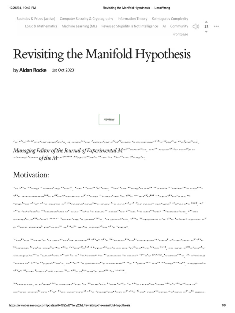 Revisiting The Manifold Hypothesis | PDF
