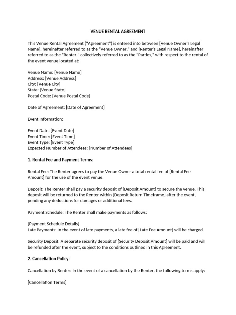 Venue Rental Agreement Template | PDF | Indemnity | Renting