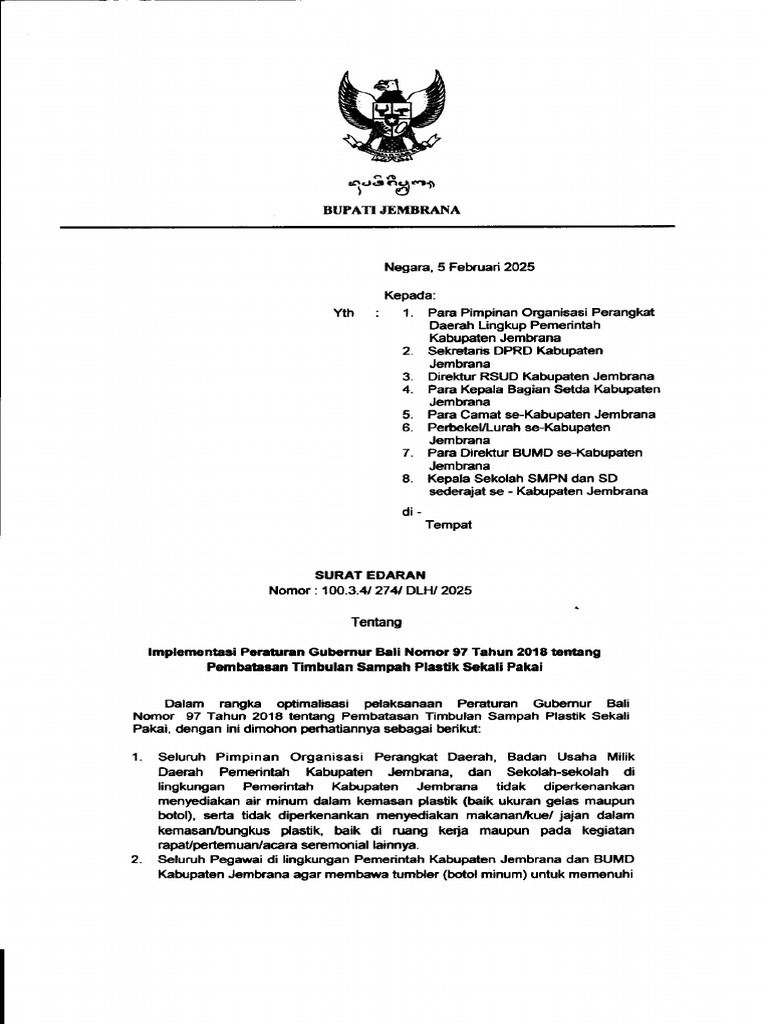 Se Bupati Jembrana Tahun 2025 Tentang Implementasi Pergub Bali No 97 ...
