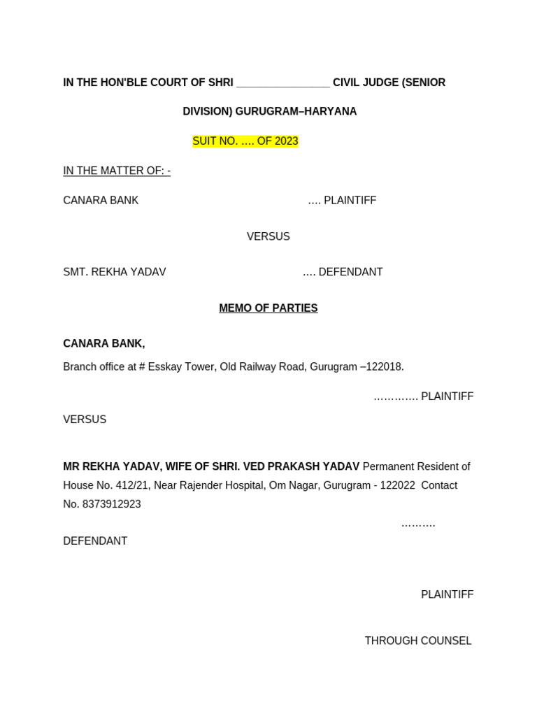 Memo of Parties | PDF