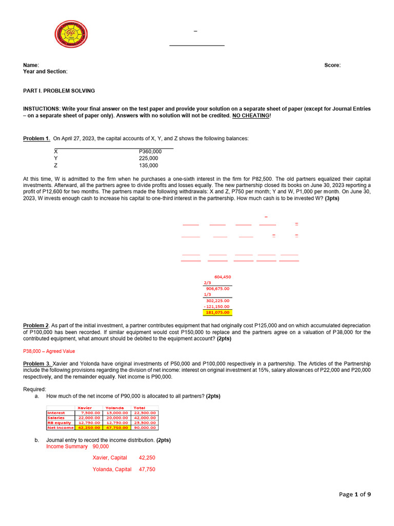 MIDTERM ANSWER Partnership Formation To Dissolution Midterm Exam Answer | PDF | Interest ...